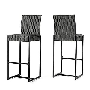 Christopher Knight Home Conrad Outdoor Wicker Barstools, 2-Pcs Set, Grey