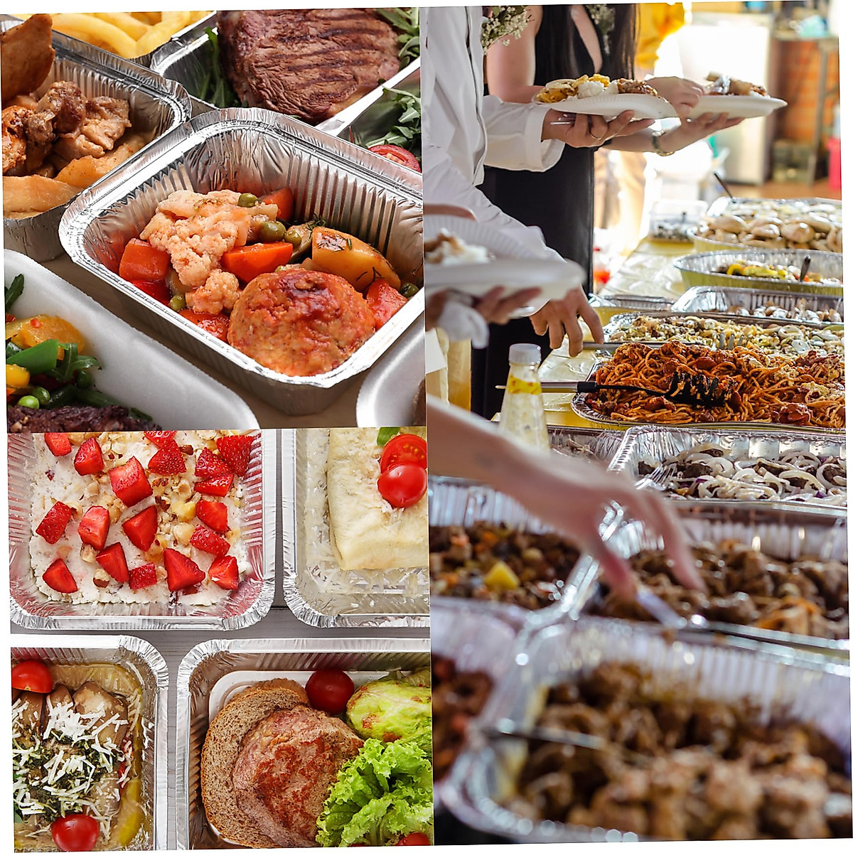 Christmas Decorations, Christmas Cookie Tins with Lids 50Pcs Tin Foil Containers 10 Styles Xmas-Themed Patterns Aluminum Food Containers Storage Pans for Treat, Party Leftovers