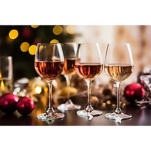 AUXO-FUN 12 Pieces Christmas Wine Glass Charms for Stemmed Goblets Glasses Drink Markers to Identify Your Drinks Bringing Cheers to Your Holiday Party