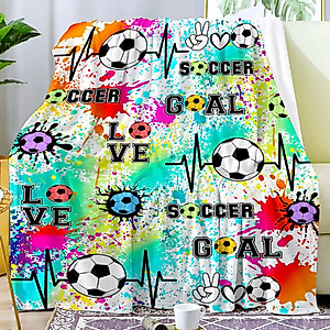 Soccer Blanket for Girls Ultra Soft Flannel Soccer Throw Blanket for Soccer Lovers Soccer Players Team Merch Soccer Gifts Stuff 50"x40"