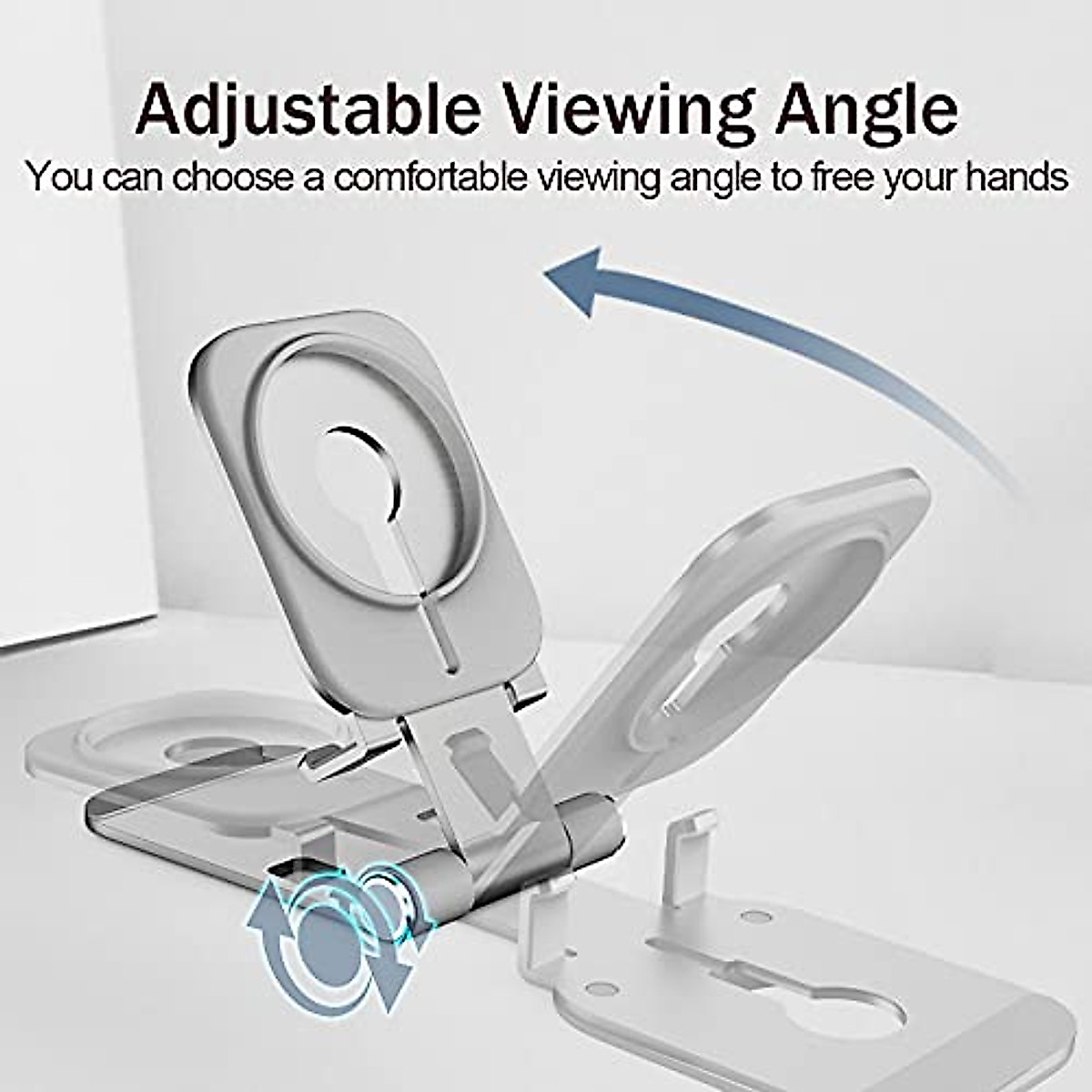 LowGeeker Stand for MagSafe Charger, Foldable Phone Stand Holder Aluminum Alloy Accessories Compatible with iPhone 13/12 Pro/ 13 Pro Max/ 12, Silver(MagSafe Charger Not Included)