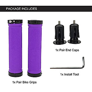 PLATT Bicycle Handle Bar Grips Colorful Rubber Mushroom Grips for BMX/MTB Bikes (2 Pairs) (Purple+end caps)