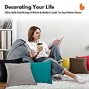 Urbanstrive Not Fade Velvet Soft Solid Decorative Throw Pillow Covers Square Cushion Case for Sofa Bedroom Car 18 x 18 Inch 45 x 45 cm (Black)