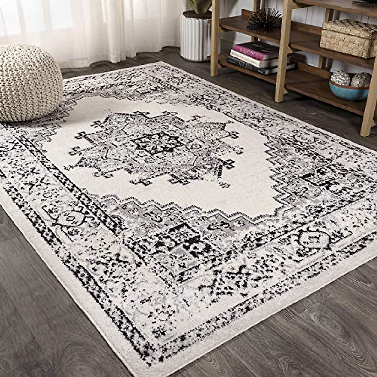 JONATHAN Y BMF107B-8 Inigo Cottage Medallion Indoor Area-Rug Bohemian Vintage Floral Easy-Cleaning High Traffic Bedroom Kitchen Living Room Non Shedding, 8 ft x 10 ft, Grey