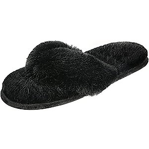DREAM PAIRS Women's Black House Fluffy Fuzzy Memory Foam Open Toe Flip Flop Slip On Indoor Slippers Size 11-12M US Spa-03