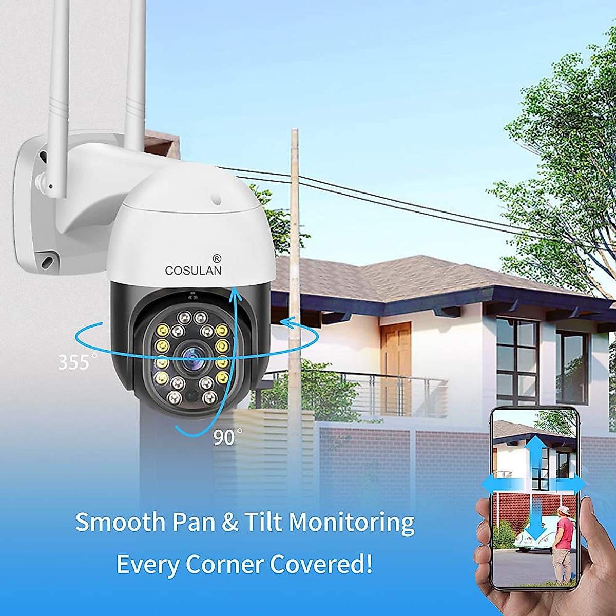 TUYA Security Camera Outdoor, 2K Wireless PTZ Camera, WiFi Pan Tilt Dome Camera Works with Alexa & Google Assistant, Floodlight/2-Way Audio/Motion Detection/Activity Alert/Auto Tracking/Smart Life App