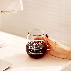 SHENDONG Only An Aunt Can Give Hugs Like a Mother Wine Glass Aunt Wine Glass Aunt Gifts Birthday Mothers Day Gifts for Aunt Auntie from Nephew Niece Meaningful 15 Ounce Thicken with Gift Box White