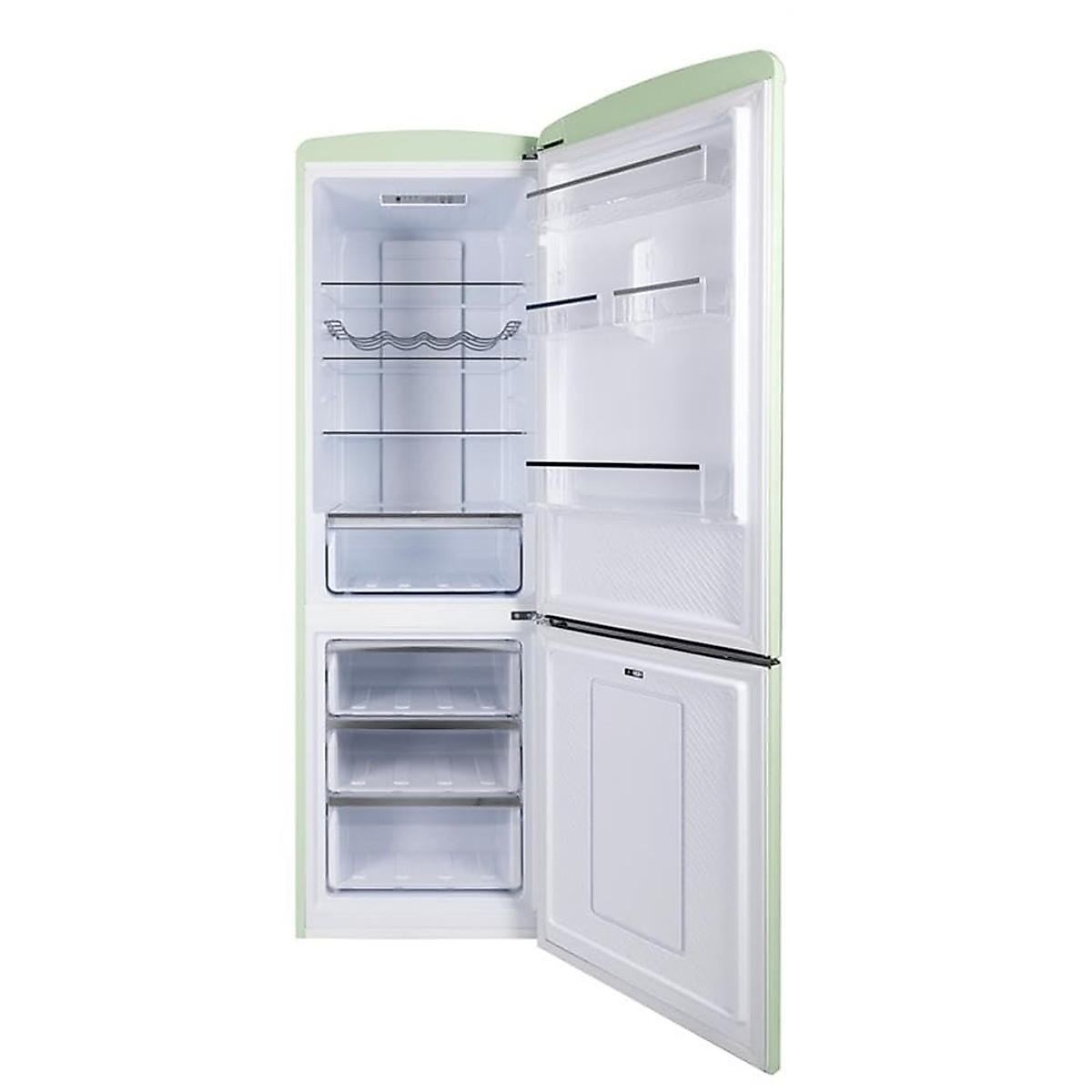 FORTÉ F12BFRES450RGN Retro Refrigerator with Freezer 24 inch 450 Series, 11.65 cu. ft. Capacity, Adjustable Glass Shelves, Crisper Drawer, LED Lighting, Egg Tray, Energy Star, Open Door Alarm, Green
