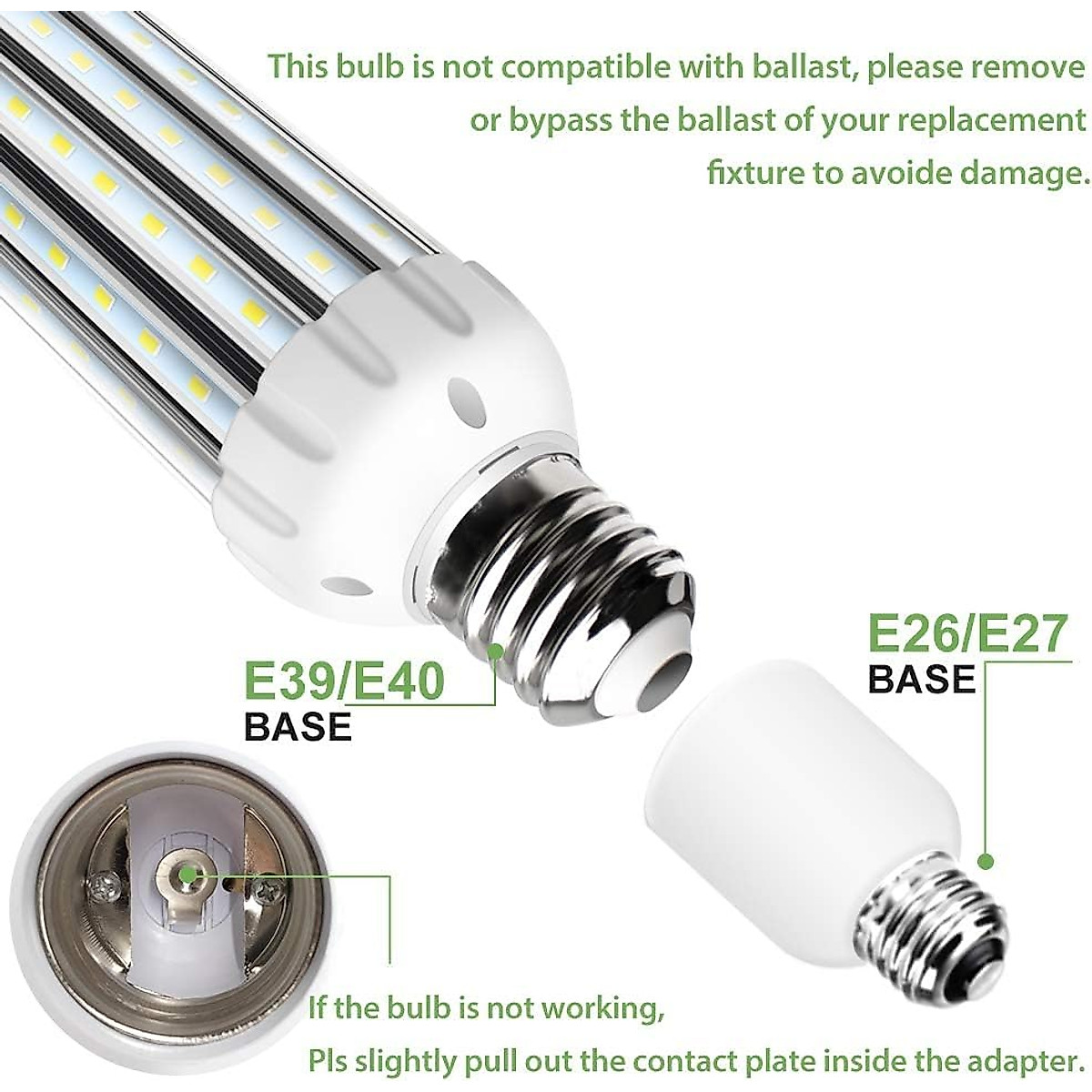 YGS-Tech Super Bright 54W LED Corn Light Bulb, E26/E39 Large Mogul Base, 6500K Daylight White, 400 Watt Equivalent for Indoor Large Area Lighting, Garage Factory Warehouse Backyard, HID, HPS