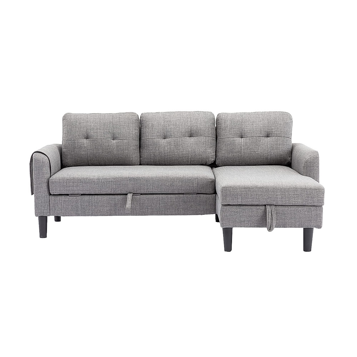 Eafurn 3 Seater Sectional Chaise Lounge and Storage,L Shaped Convertible Pull Out Bed,Comfy Velvet Upholstery Corner Sofa & Couches Button Tufted Living Room Furniture Sets, Gray 72.44"