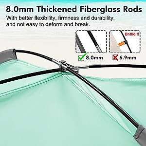 WhiteFang Beach Tent Anti-UV Portable Sun Shade Shelter for 3 Person, Extendable Floor with 3 Ventilating Mesh Windows Plus Carrying Bag, Stakes and Guy Lines (Mint Green)