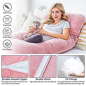 Meiz Pregnancy Pillows, U Shaped Pregnancy Pillows for Sleeping, Full Body Maternity Pillow for Pregnant Women with Machine Washable Velvet Cover, Pink