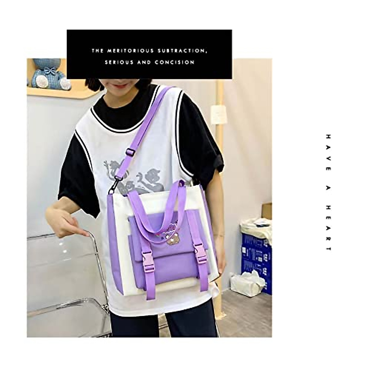 MOJIDUO 5Pcs Set Kawaii Backpack with cute plush Pendants & Badge,19 gallon capacity School Bag Cute Aesthetic Backpack