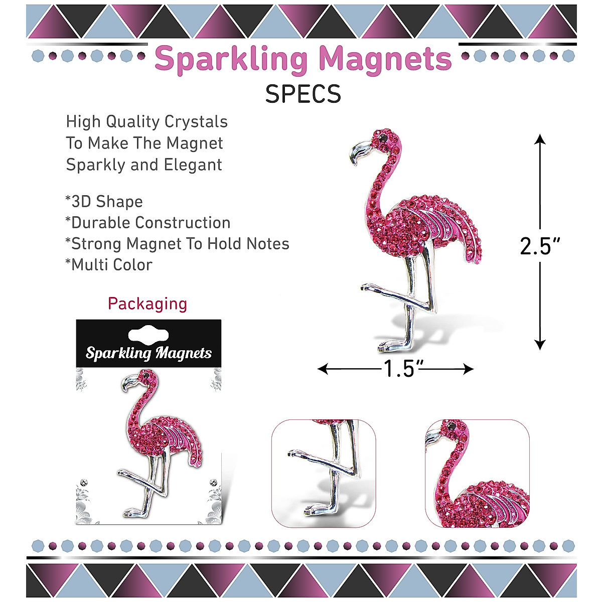 CoTa Global Sparkling Pink Flamingo Refrigerator Magnet - Elegant Pink Rhinestone Crystals, Cute Flamingo Magnet for Kitchen Fridge, Locker, Cute Home Flamingo Decor, Flamingo Kitchen Gifts - 2.5 Inch