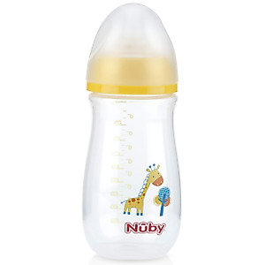 Nuby Wide Neck Bottle with Anti-Colic Air System, Colors/Prints May Vary, 1 Pack of 1 Bottle