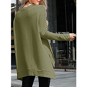 ANRABESS Sweaters for Women Oversized Long Batwing Sleeve Crewneck Waffle Knitted High Low Hem Casual Cozy Cute 2023 Fall Tunic Pullover Tops Poncho A138junlv-S Army Green