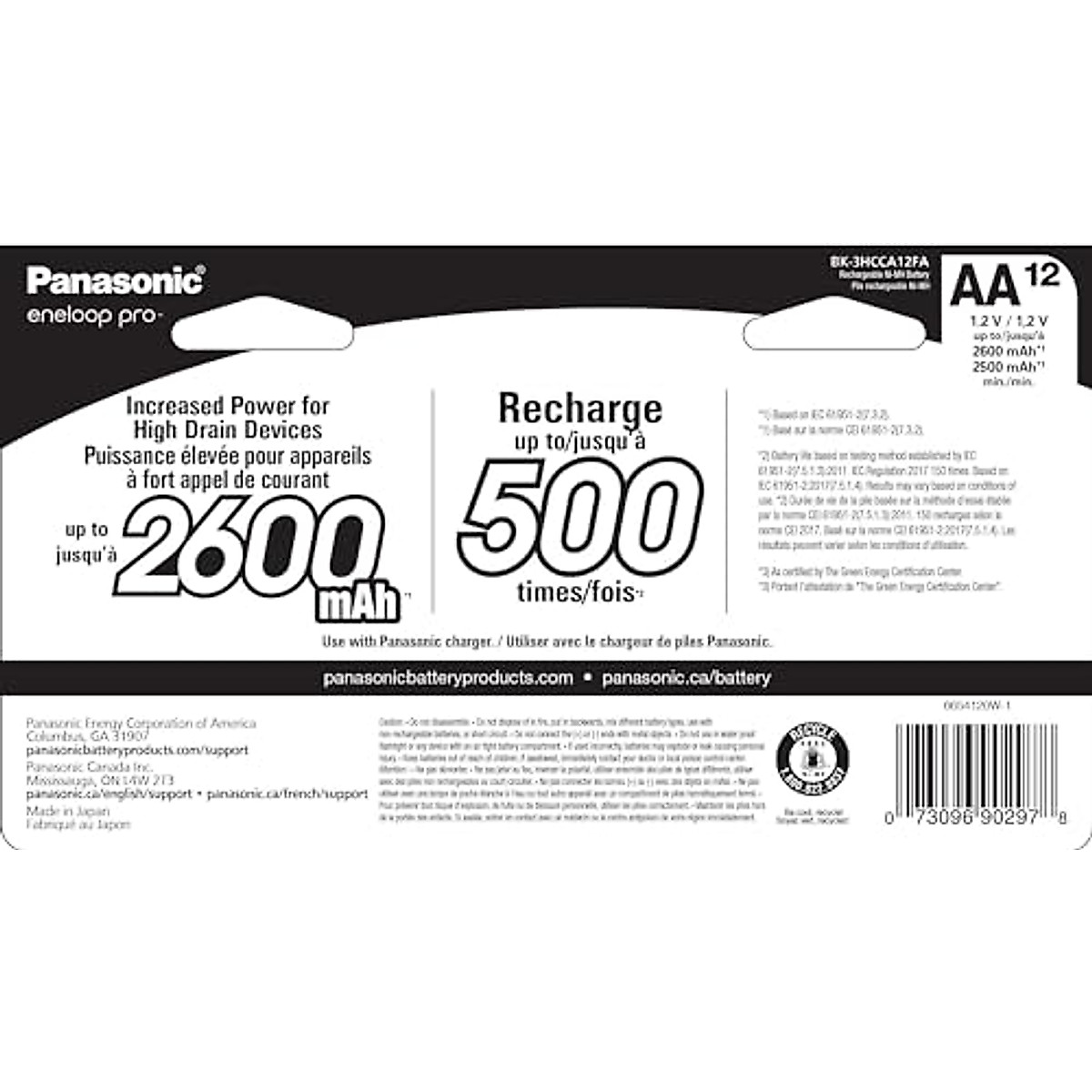 Eneloop Panasonic BK-3HCCA12FA pro AA High Capacity Ni-MH Pre-Charged Rechargeable Batteries, 12-Battery Pack