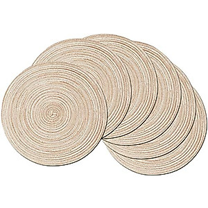 SHACOS Round Braided Placemats Set of 6 Washable 15 inch Round Placemats Kitchen Table Place Mats Round Table Mats (Beige, 6)