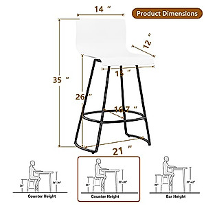 POINTANT Bar Stools Set of 4 Bar Stools Counter Height Bar Stools Modern Swivel Bar Stools Bar Chairs with Back Plastic 26" Metal Bar Stools Counter Height,White