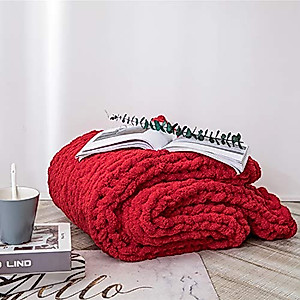 vctops Boho Chenille Chunky Knit Throw Blanket Super Soft Warm Cozy Hand Knit Blankets for Couch Bed Sofa Chair (Red,31"x39")