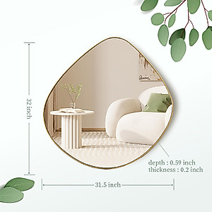 BIKARSOUL Irregular Wall Mirror Metal Gold Framed Wall Mirror for Living Room Bedroom Bathroom Entryway Wall Decor 31.5"*32" BKS002Gold