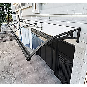 UEMMILLY Window Door Awning Canopy UPF 50+, Aluminum Black Bracket Polycarbonate Board.Front Doors/Windows Overhang Awning for Sun Shutter, UV, Rain, Snow Protection Solid Sheet