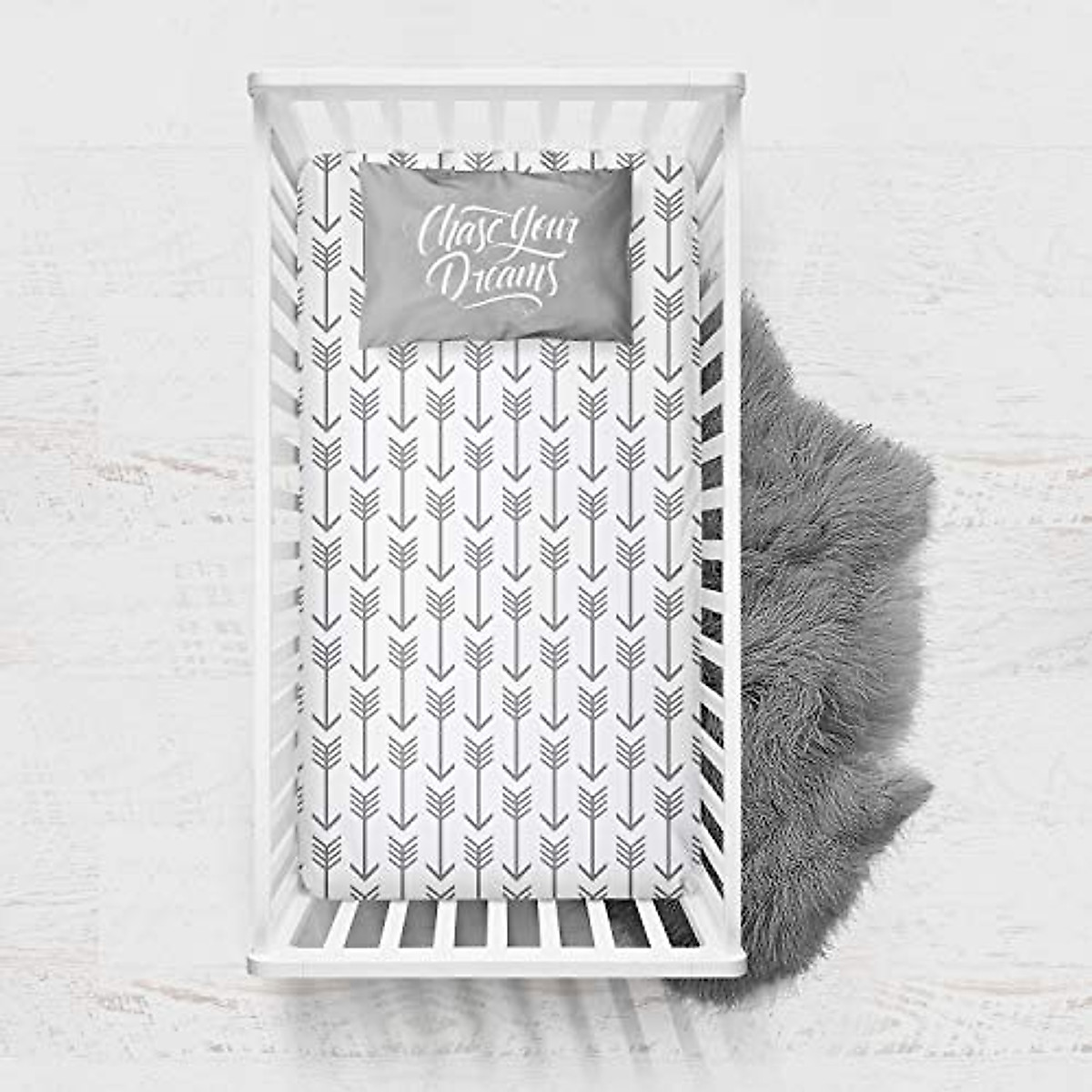 Crib Sheets for boy Girl - 100% Cotton Fitted Crib Sheet Set - Perfect for Baby Boys, Fits Standard Toddler Mattress (Gray Arrows)