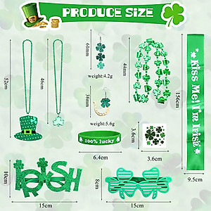 Florideco St. Patrick's Day Accessories Costumes Set With 2 Pairs Earrings 2 Glasses 4 Shamrock Necklace 2 Lucky Bracelets 6 Mustaches 2 Irish Shoulder Strap for Women Irish Party Favors St Patricks Day Decorations