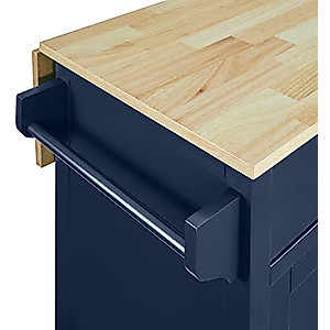 Crosley Furniture Cora Drop Leaf Kitchen Island Microwave Stand, Coffee Bar with Storage Drawers and Shelves, Navy