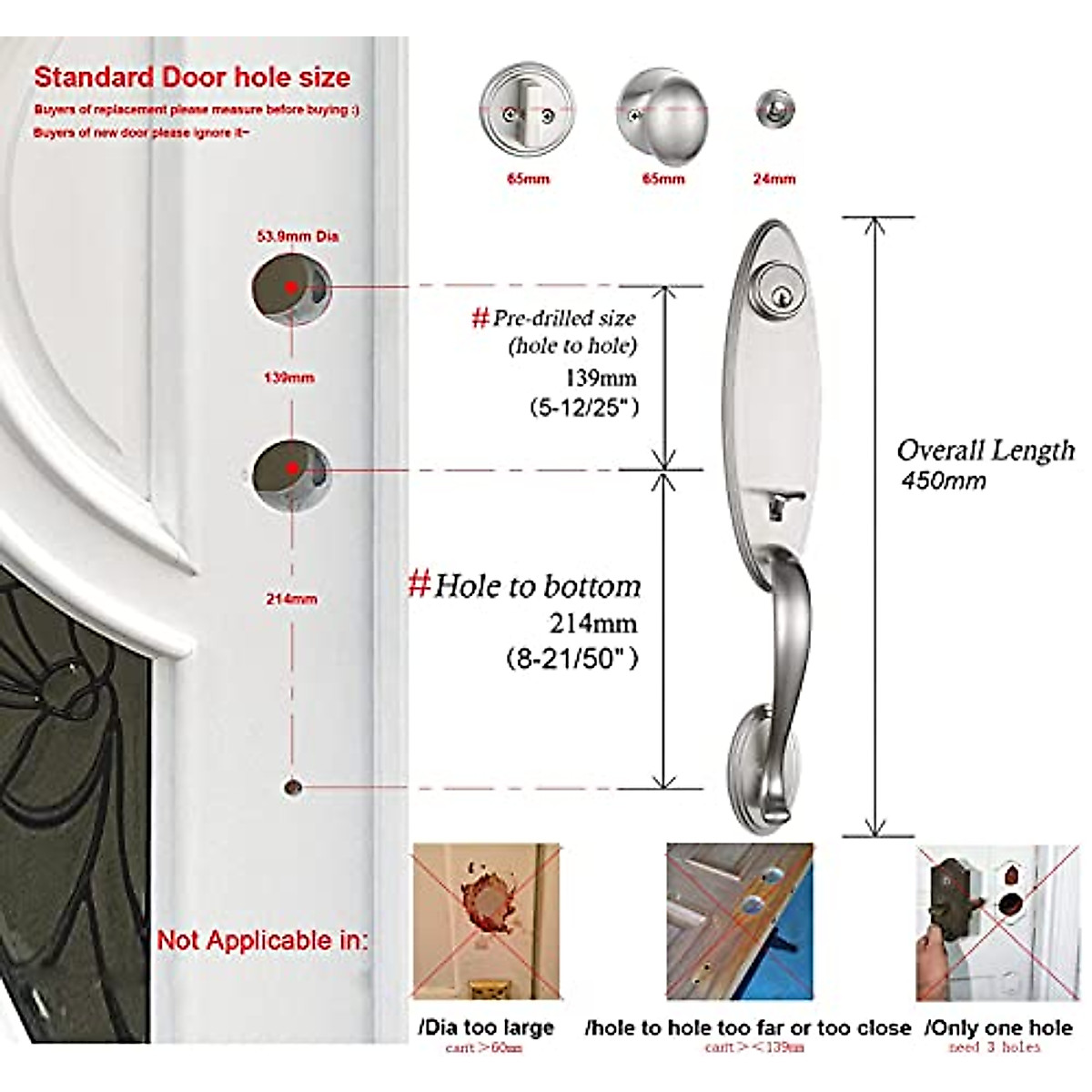 NB_Hardware 2PACK Double Door Lockset Entry Modern Handleset with Oval Knob Door Handle Satin Nickel Finish Reversible for Right and Left Handed(2 Pack(Keyed & Dummy Lockset))