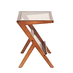 TZK Side Table Z Shape End Table with Tempered Glass Top, Solid Wood Modern Simplistic Style Coffee Table for Sofa Couch,Living Room,Bedroom(Walnut)