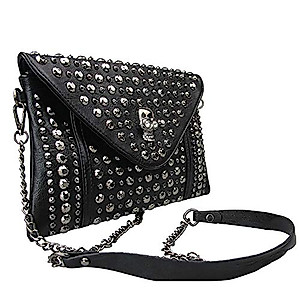 FiveloveTwo Women Rivet Chain Handbag Purse Clutch Small PU Leather Satchel Shoulder Tote Top-handle Bag Black
