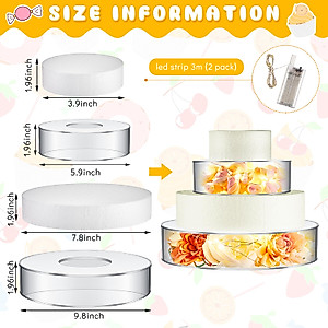 Tioncy 6 Pcs Clear Acrylic Cake Stand Fillable Cake Box Riser LED Fairy Lights Starry Fairy Lights Round Foam Cake Dummy Set Faux Cake for Cupcake Dessert Birthday Wedding Party