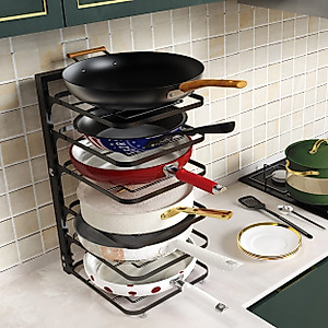 Supfirm 6-Tier Multifunctional Adjustable Pan & Pot Rack for Cabinet, Countertop Organizer, Pot Organizer for Kitchen Organization & Storage, Pot Lid Organizer (Black)