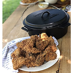 Bayou Classic 10-qt Pre-Seasoned Cast Iron Chicken Fryer Features Cast Iron Domed Lid Cool Touch Coil Handle Perfect for Frying Chicken & Fish Slow Simmering Batches of Chili Stew and Jambalaya