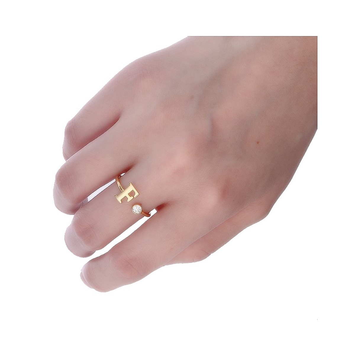 MANZHEN Personalized Gold Initial Letter Ring A-Z Stackable Ring (R)