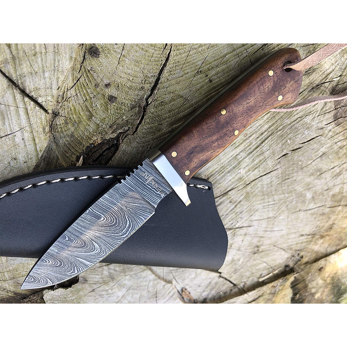 Perkin 6.5 Inches Damascus Steel Hunting Knife With Sheath SK300