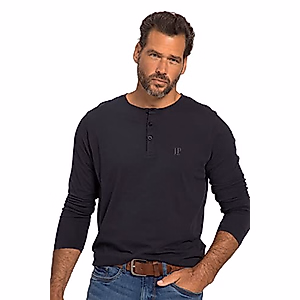 JP 1880 Menswear Big & Tall Plus Size L-8XL Henley, Basic, Top, Long-Sleeve, Button Placket, Up to 8XL Dark Navy XXXXX-Large 702555730