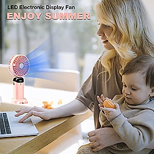 YOSHENMO Mini Handheld Fan,Portable Personal Desk Fan 5 Speed Adjustable,5000mAh Battery Operated Rechargeable USB Quiet Cooling Fans with Base for Women Girls Kids Outdoor Hiking Camping Trip(Pink)