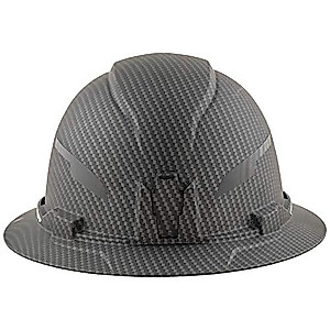 Klein Tools 60345 Hard Hat, Non-Vented Full Brim, Premium KARBN Pattern, Class E, Tested up to 20kV, Padded Sweat-Wicking Sweatband, Top Pad