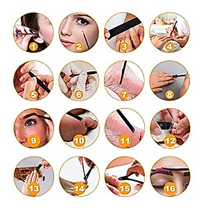 Manicure Kit Nail Clippers Set Stainless Steel Professional Pedicure Black 15 Pieces Grooming Scissors Cutter Ear Pick Tweezers Scissors Eyebrow file for Man&Women gift (black/blue_15in1)