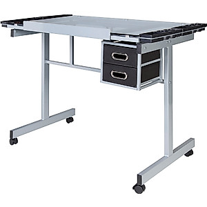 OneSpace Craft Station with Blue Glass Drafting, Silver