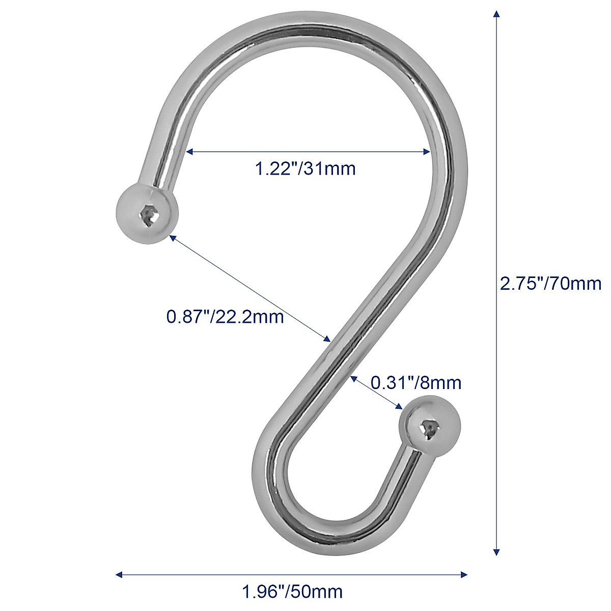 Gidse Metal Shower Curtain Hooks, Set of 12, Rust Proof Shower Curtain Hooks Rings, Durable S Shaped Hooks Hangers for Shower Curtains, Kitchen Utensils, Clothes, Towels (Chrome)