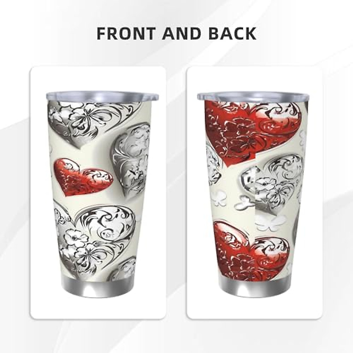 AYCZN Heart 20 OZ Tumbler Stainless Steel Travel Coffee Mug, Romantic Insulated Water Bottle with Lid and 2 StrawsLeakproof Thermal Cup