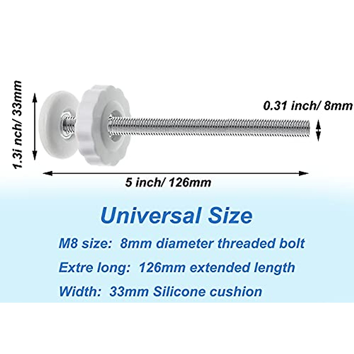 4Pcs Universal Baby Gate Threaded Spindle Rod, M8 (8mm) Replacement Bolt Part for Baby & Pet Pressure Mounted Safety Gates, Extra Long Baby Tension Gate Extender (White)