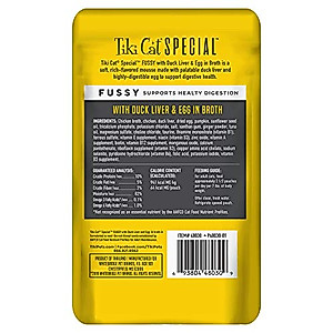 Tiki Cat Special Fussy Mousse, Duck Liver & Egg, Specially Formulated to Support Healthy Digestion, Function Wet Cat for Adult Cats, 2.4 oz. Pouch (Pack of 12)