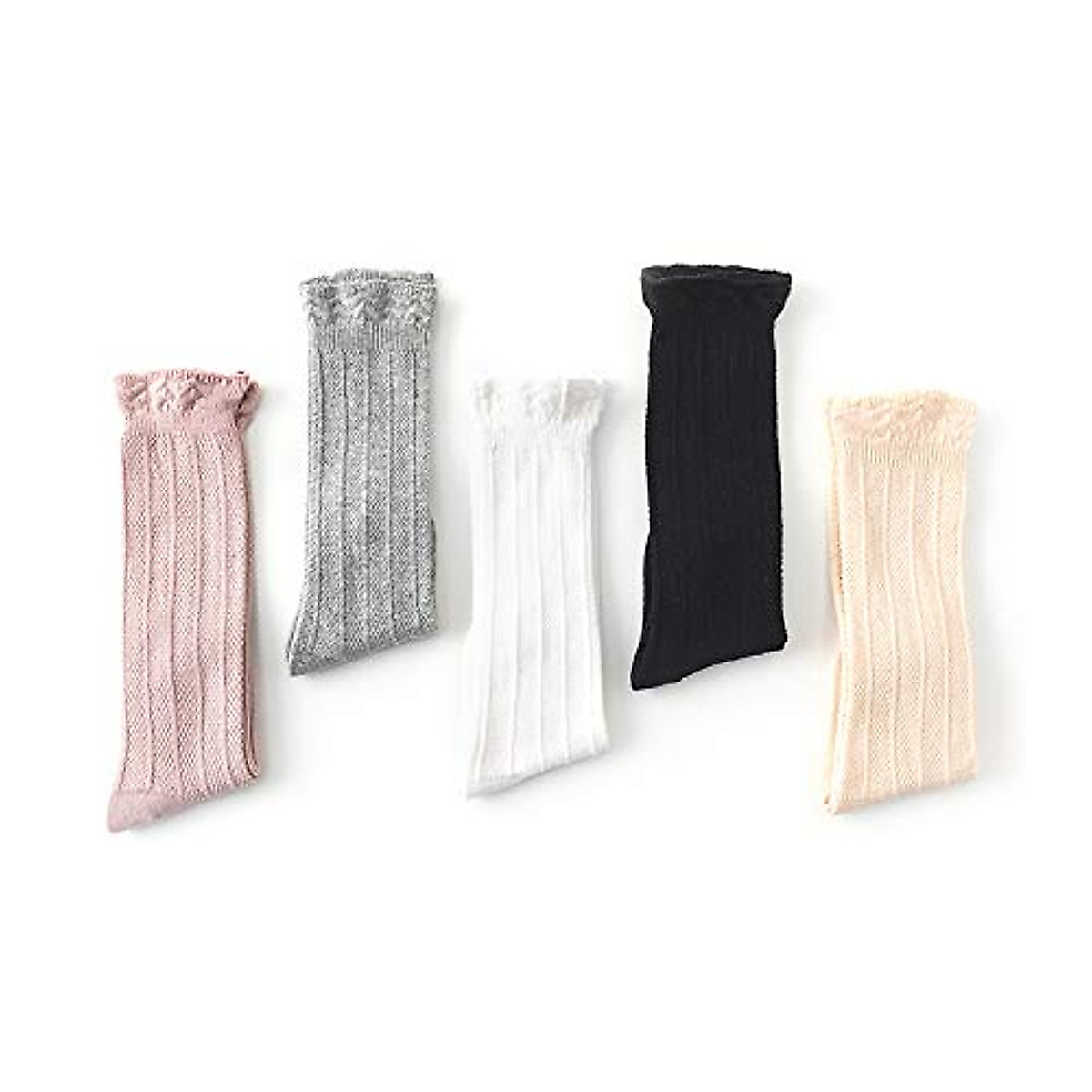 Durio Knee High Socks for Girls Toddler Newborn Baby Girl Socks Infant Cotton Stockings Tube Ruffled Unisex Tights White 12-36 Months