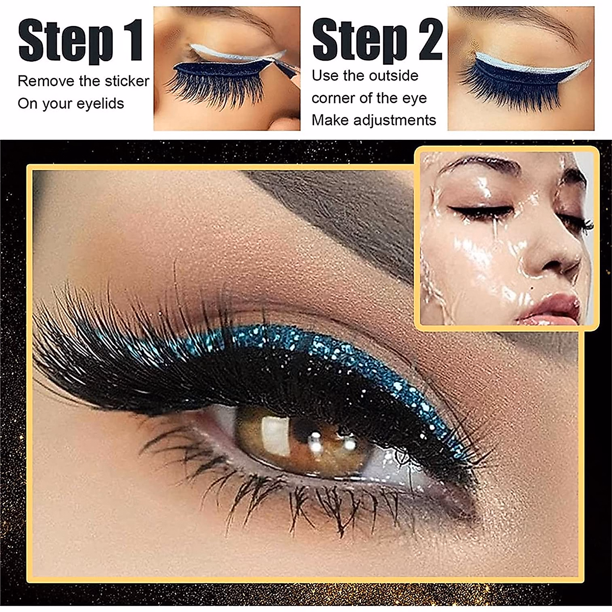False Eyelashes,Reusable Eyeliner and Eyelash Stickers 7 Color Waterproof Sticker Eyelashes,Easy to Wear and Remove,Women Make Up Glitter Lashes (A Set of Seven Colors)