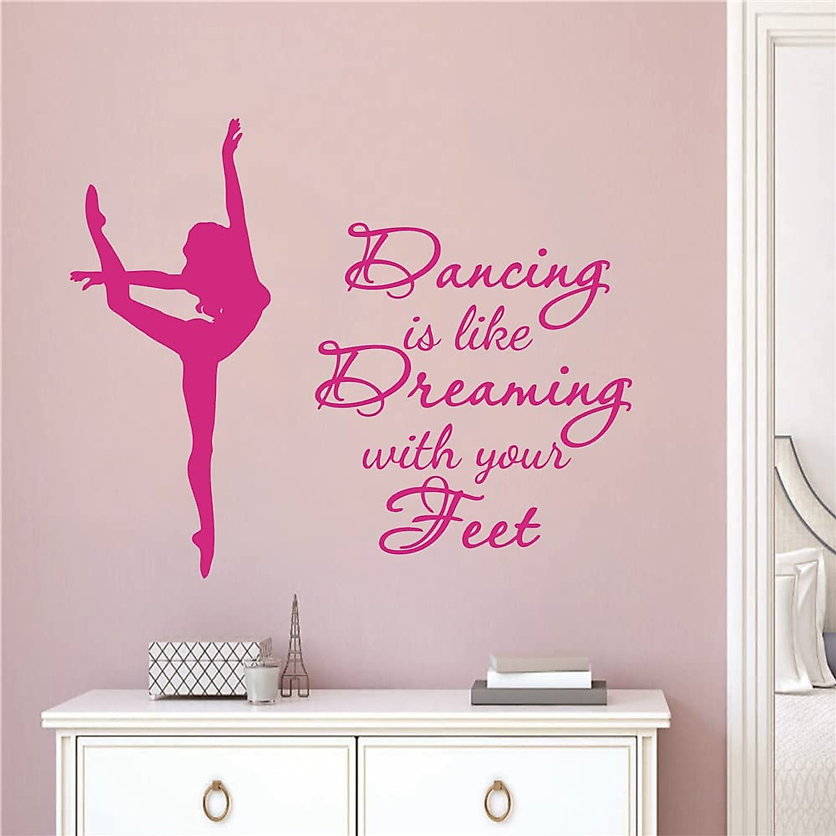Girl Room Ballet Dancer Wall Decal Dancing is Like Dreaming with Your Feet Dance Wall Sticker Living Room Dance Room Mural Bedroom Wall Art Decor TM-79 (Blush Pink)