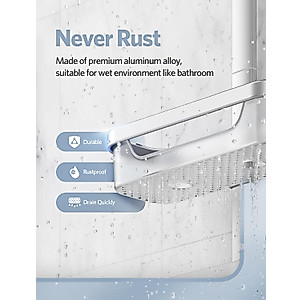 LAMU Adjustable-Shower-Caddy-Hanging, Rust Proof Shower Hanging Organizer, 3-Tier Aluminum Alloy + ABS, Large Capacity Shower Caddy Over-the-Showerhead with Hooks, Razor Holder, Soap Dish, Silver